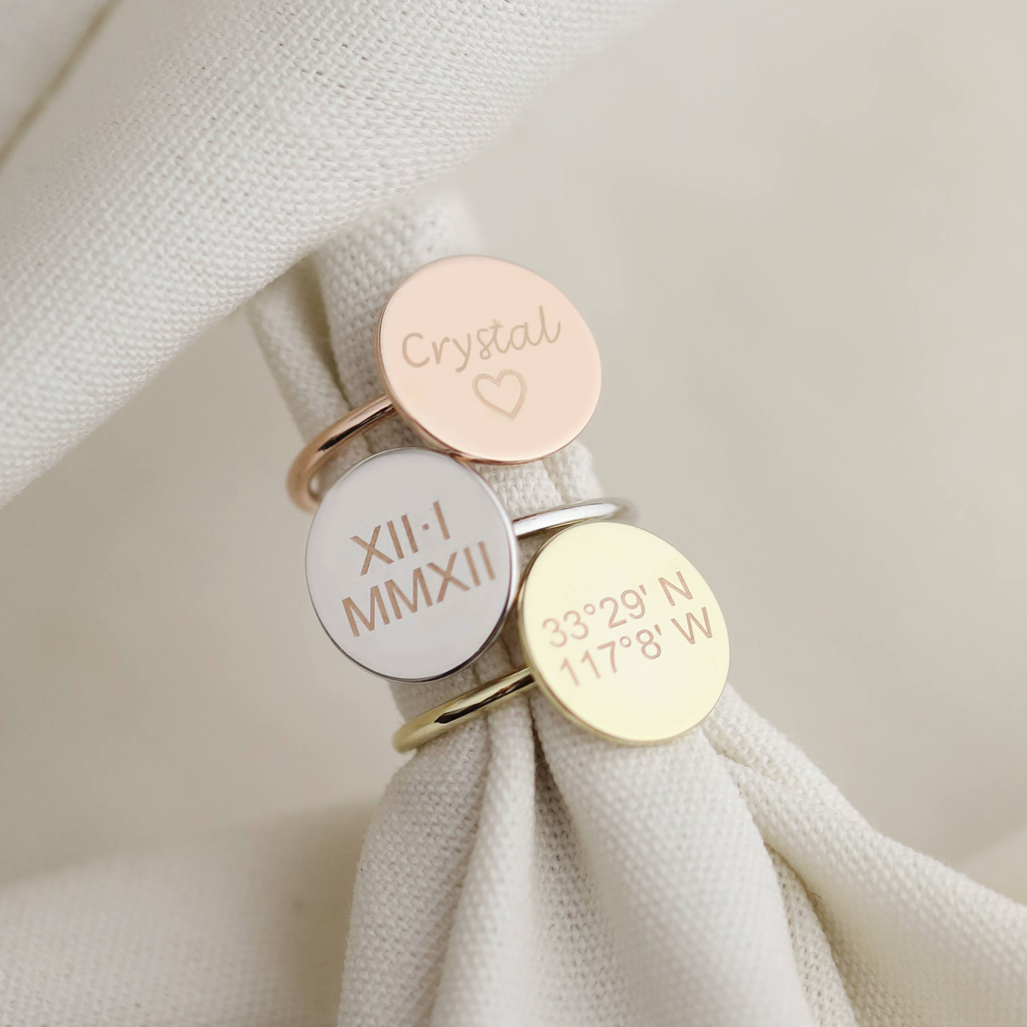 Custom hand stamped Personalized Jewelry Initial Ring Disc Ring Custom ...