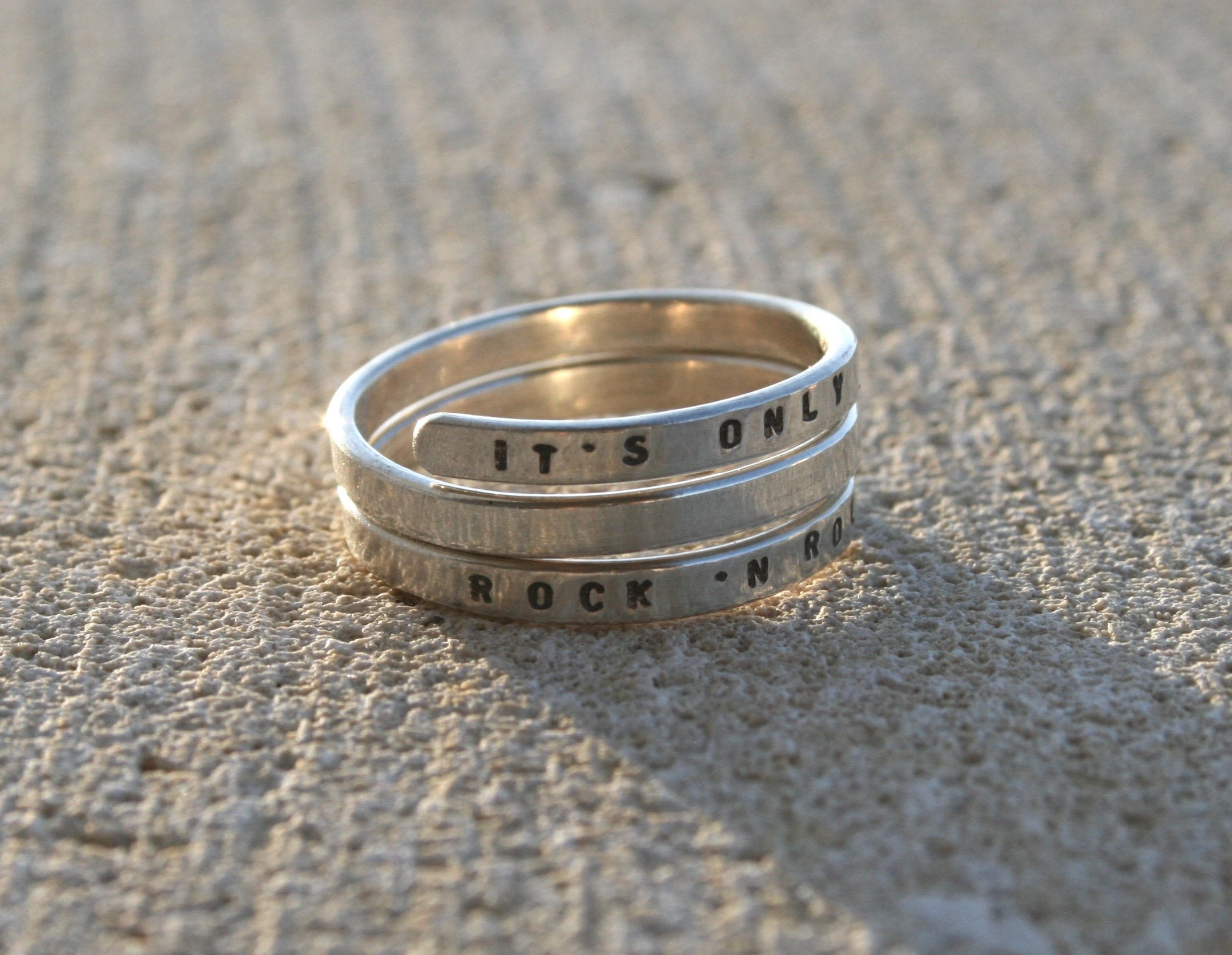 It's only Rock 'n Roll - Hand stamped Silver Quote Ring ' - Sterling Silver