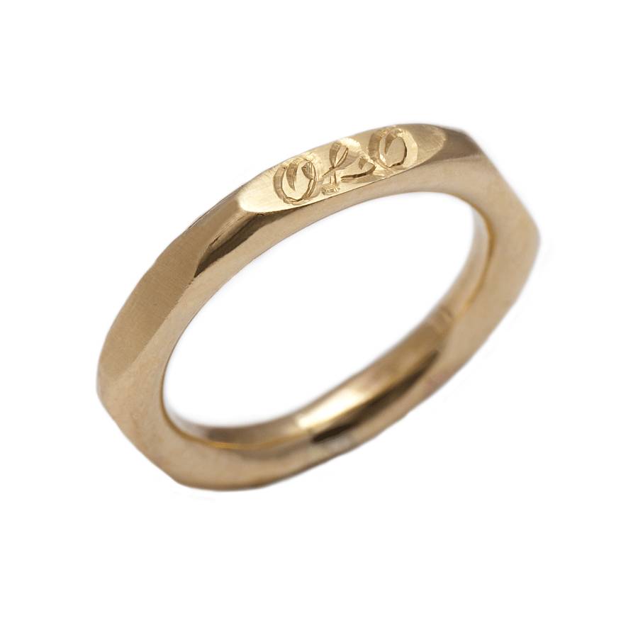 Personalized Hexagonal 18ct Gold Ring